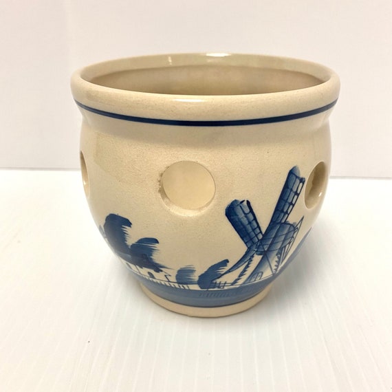 Vintage Hand Painted Delft Planter Holland Flower Pot Blue and - Etsy