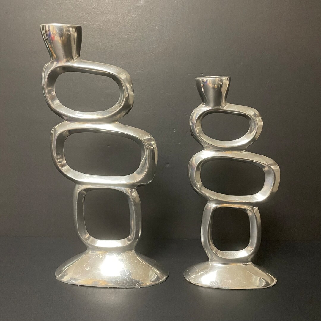 Vintage Matthew Hilton Aluminum Candlesticks Set of 2 Circle ...