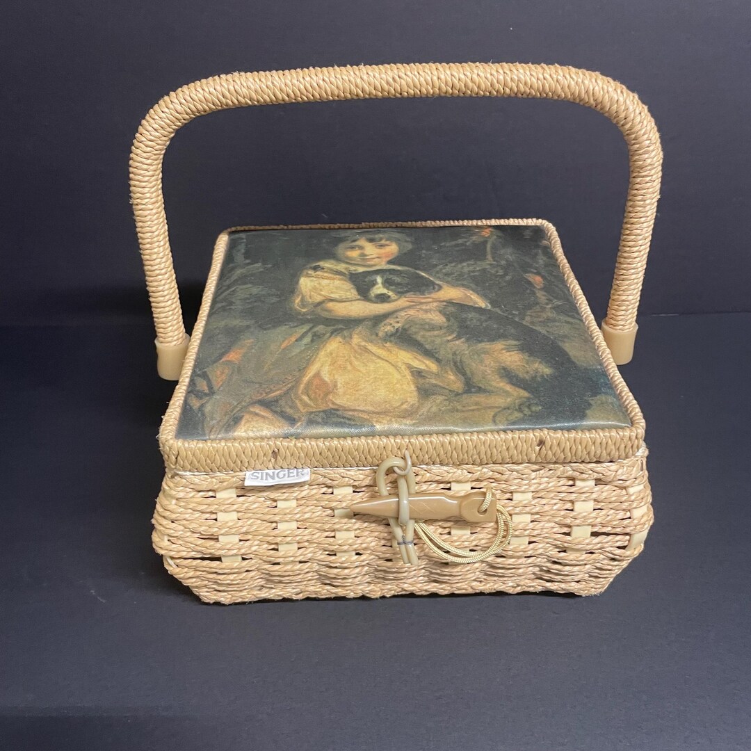 Vintage Singer Wicker Sewing Basket With Plastic Tray 70s Colour Floral ...