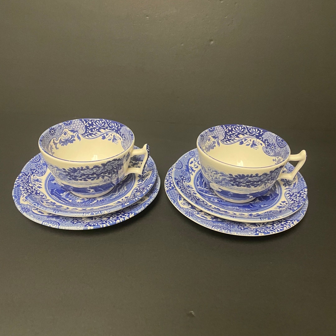 Vintage Copeland Spode 2 Cups and Saucer With 2 Snack Plates Blue ...