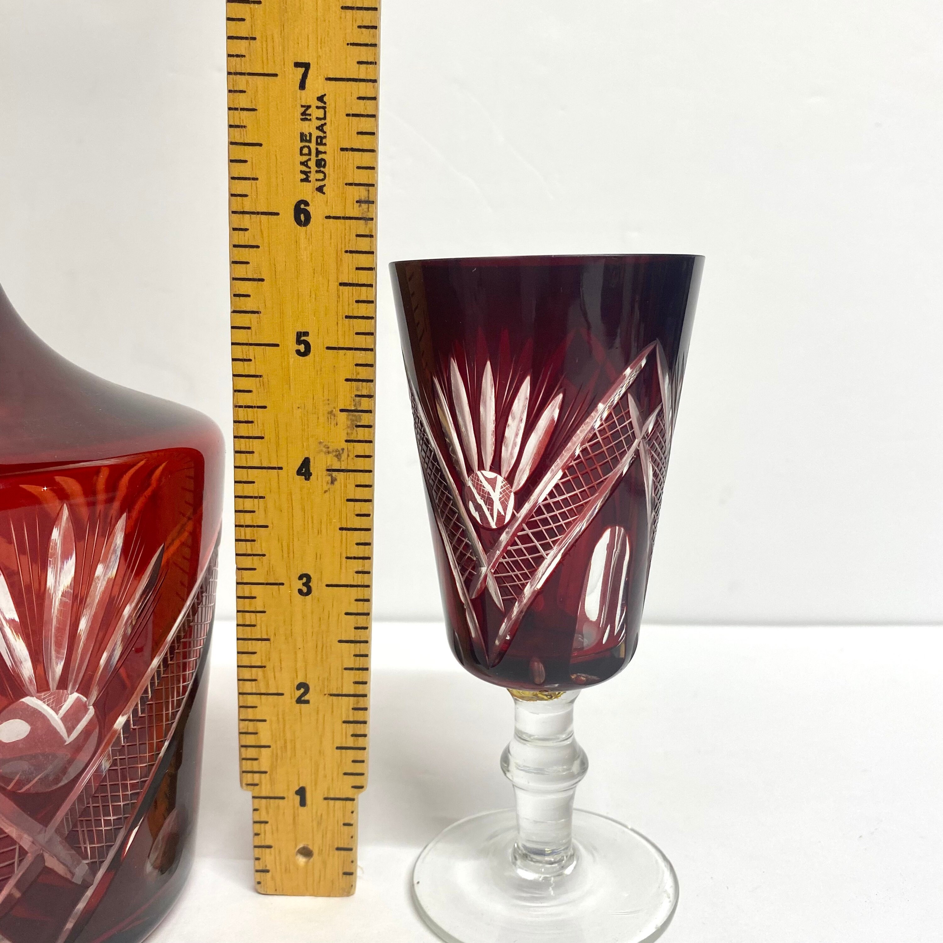 Vintage Cut to Clear Bohemian Decanter Set in Ruby Red Glass - Etsy