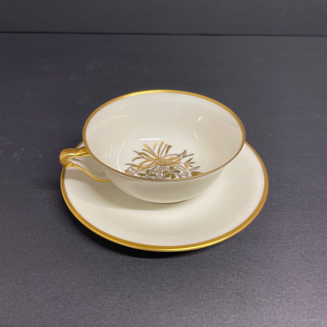 Vintage Raynaud & Co. Limoges France Tea Cup and Saucer White and Gold ...