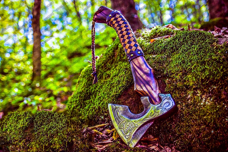 Custom Handmade Viking Axe: Carbon Steel Throwing Hatchet, Leather ...