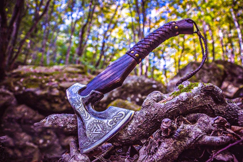 Custom Handmade Viking Axe: Carbon Steel Throwing Hatchet, Leather ...
