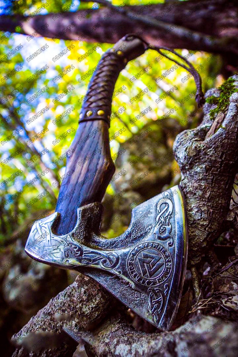 Custom Handmade Viking Axe: Carbon Steel Throwing Hatchet, Leather ...