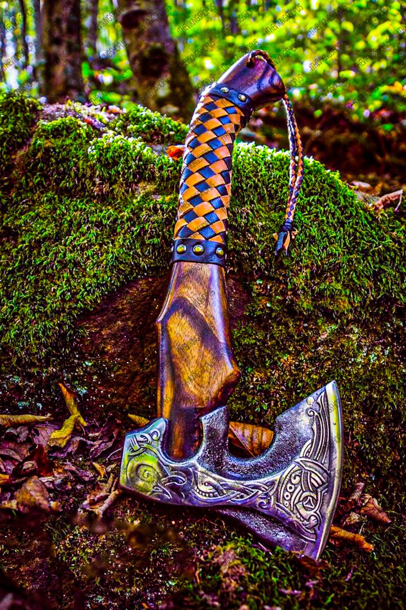 Custom Handmade Viking Axe: Carbon Steel Throwing Hatchet, Leather ...