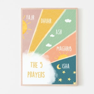 5 Daily Prayers Print | Islamic Kids Print | Children Wall Art | Eid ...