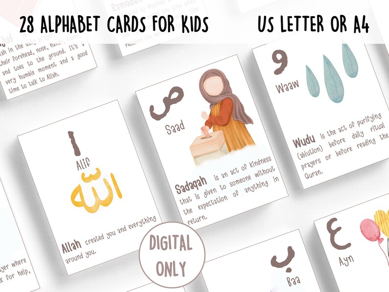 Arabic Alphabet Cards Islamic Cards for Kids Islamic - Etsy
