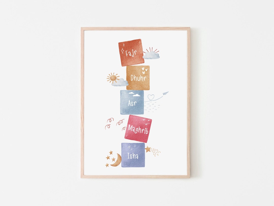 5 Daily Prayers Print | Islamic Kids Print | Islamic Wall Art | Islamic ...