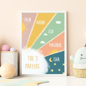 5 Daily Prayers Print | Islamic Kids Print | Children Wall Art | Eid ...