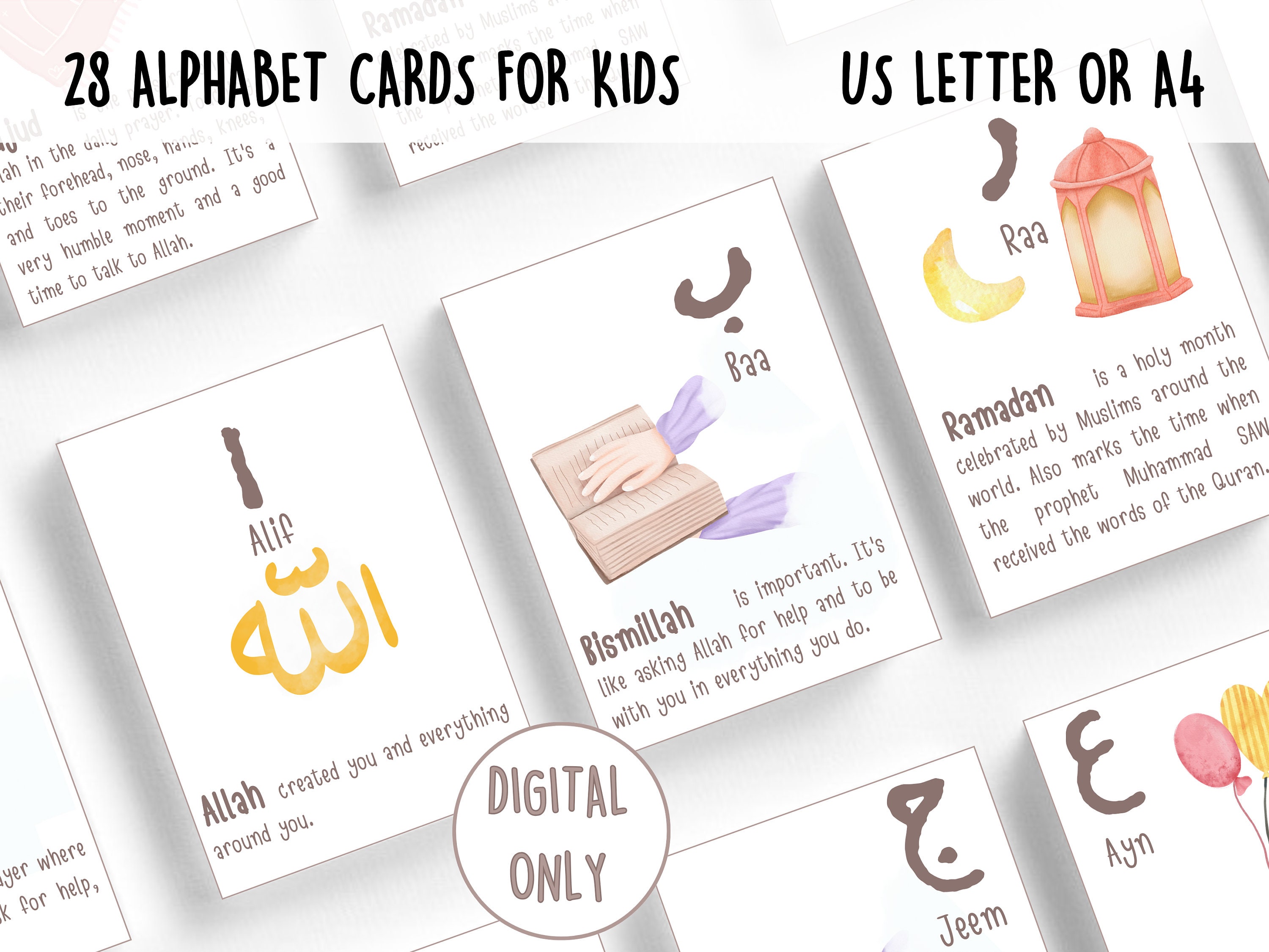 Arabic Alphabet Cards Islamic Cards for Kids Islamic - Etsy UK