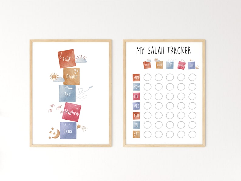 Salah Tracker Kids Prayer Tracker Islamic Wall Art Islamic Kids Print ...