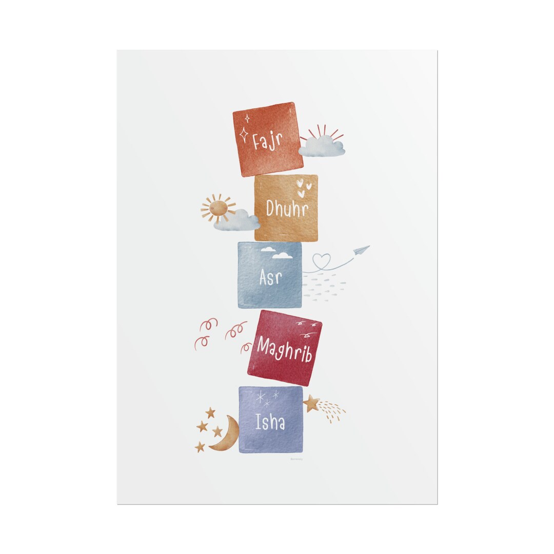 5 Daily Prayers Poster Islamic Kids Print Islamic Wall Art - Etsy