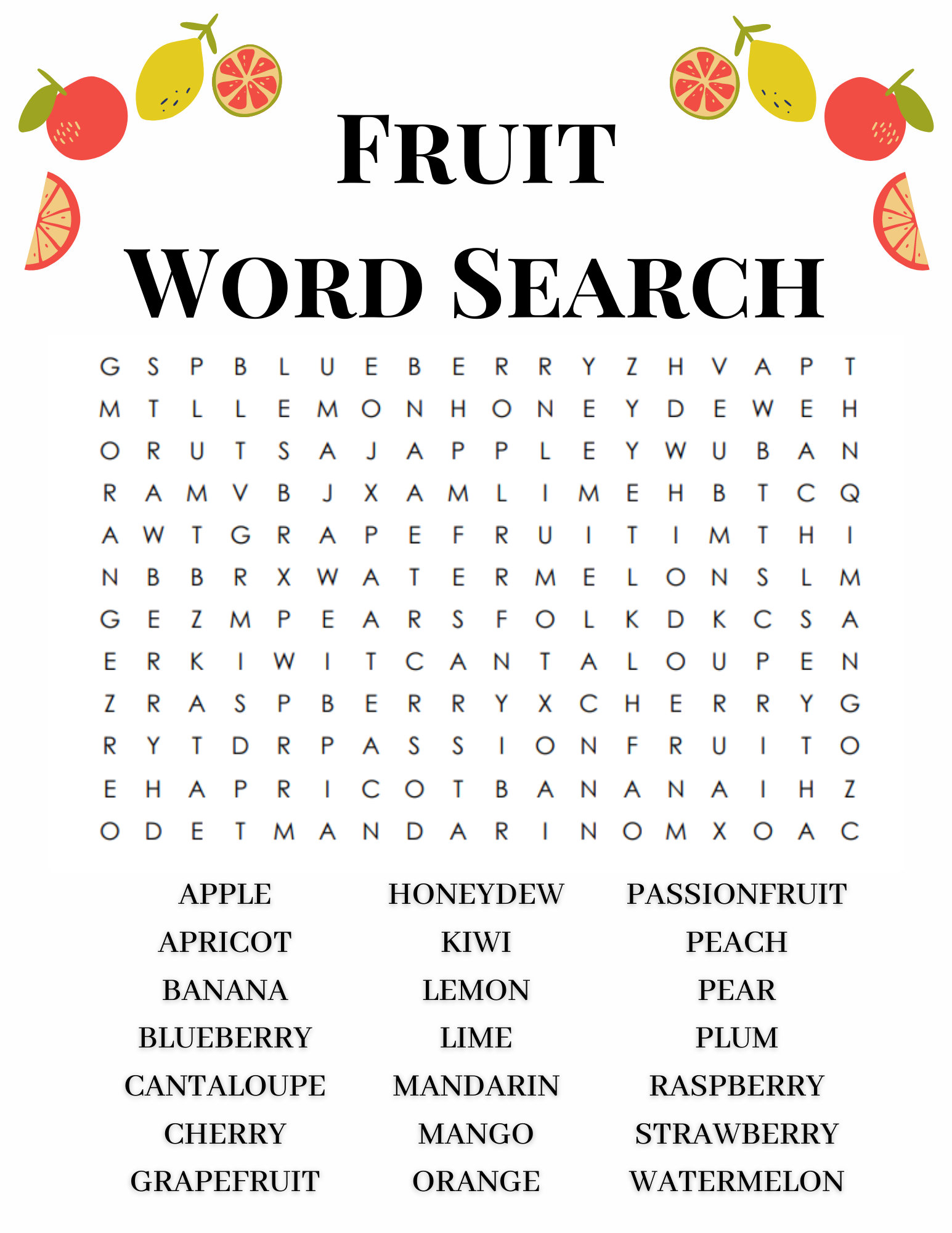Fruit Word Search - Etsy