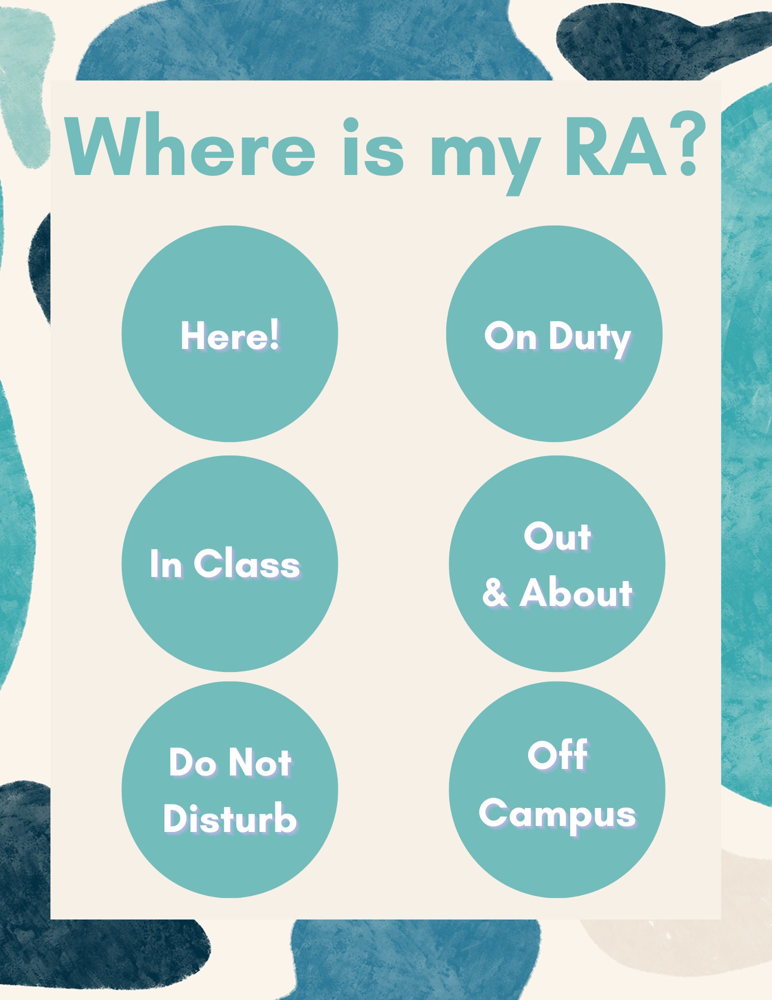 RA Door Sign Editable Blue Resident Advisor Sign | Digital Download ...