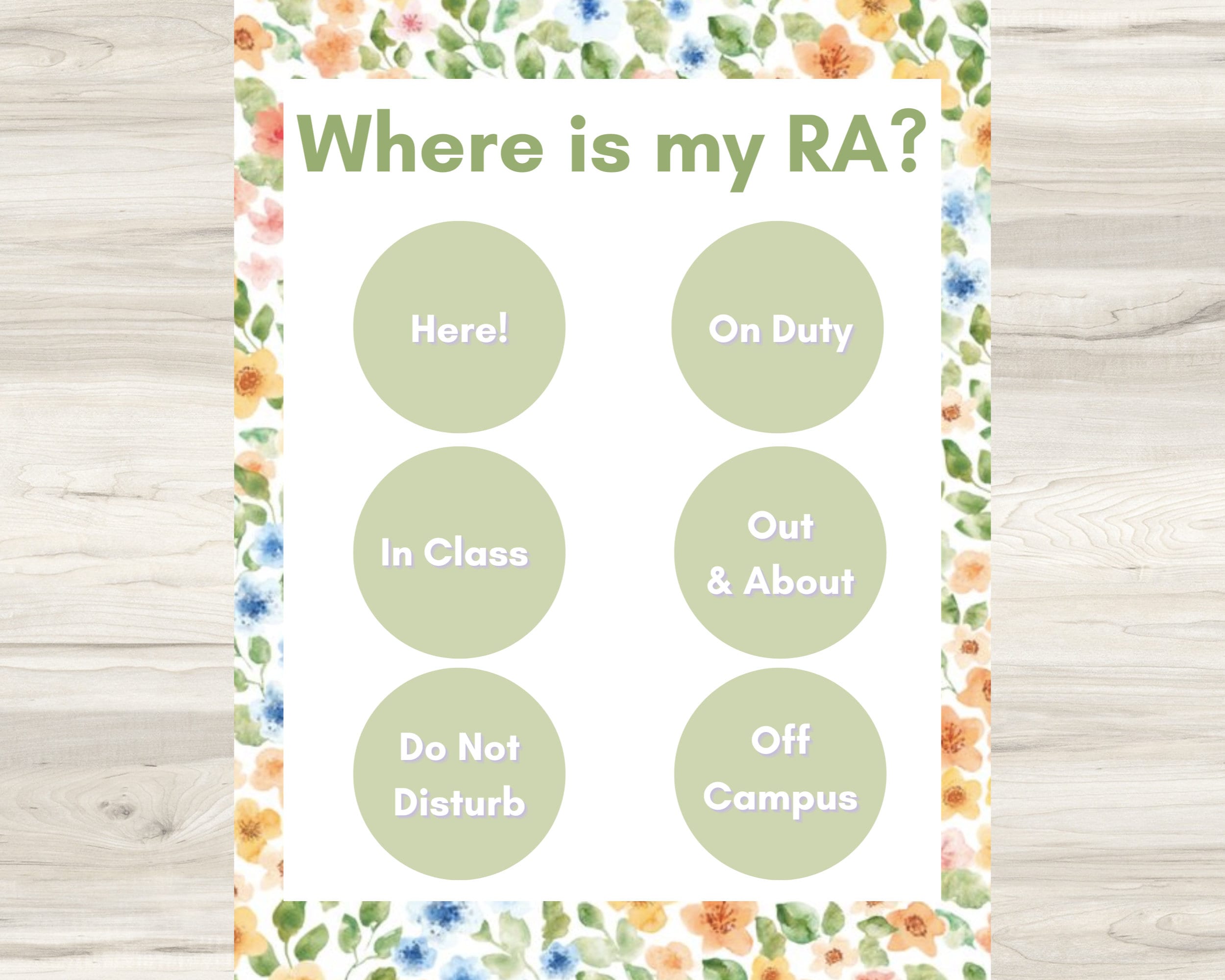 RA Door Sign Editable Green Floral Resident Advisor Sign | Digital ...