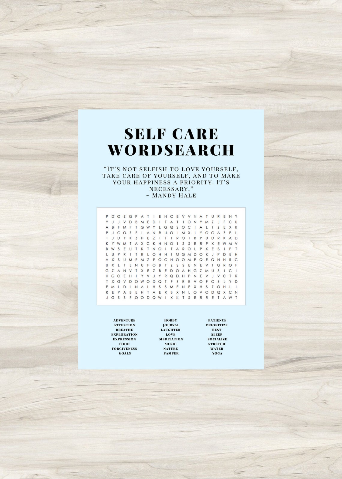 Self Care Word Search, Practice Self Care, Prioritize Your Mental ...