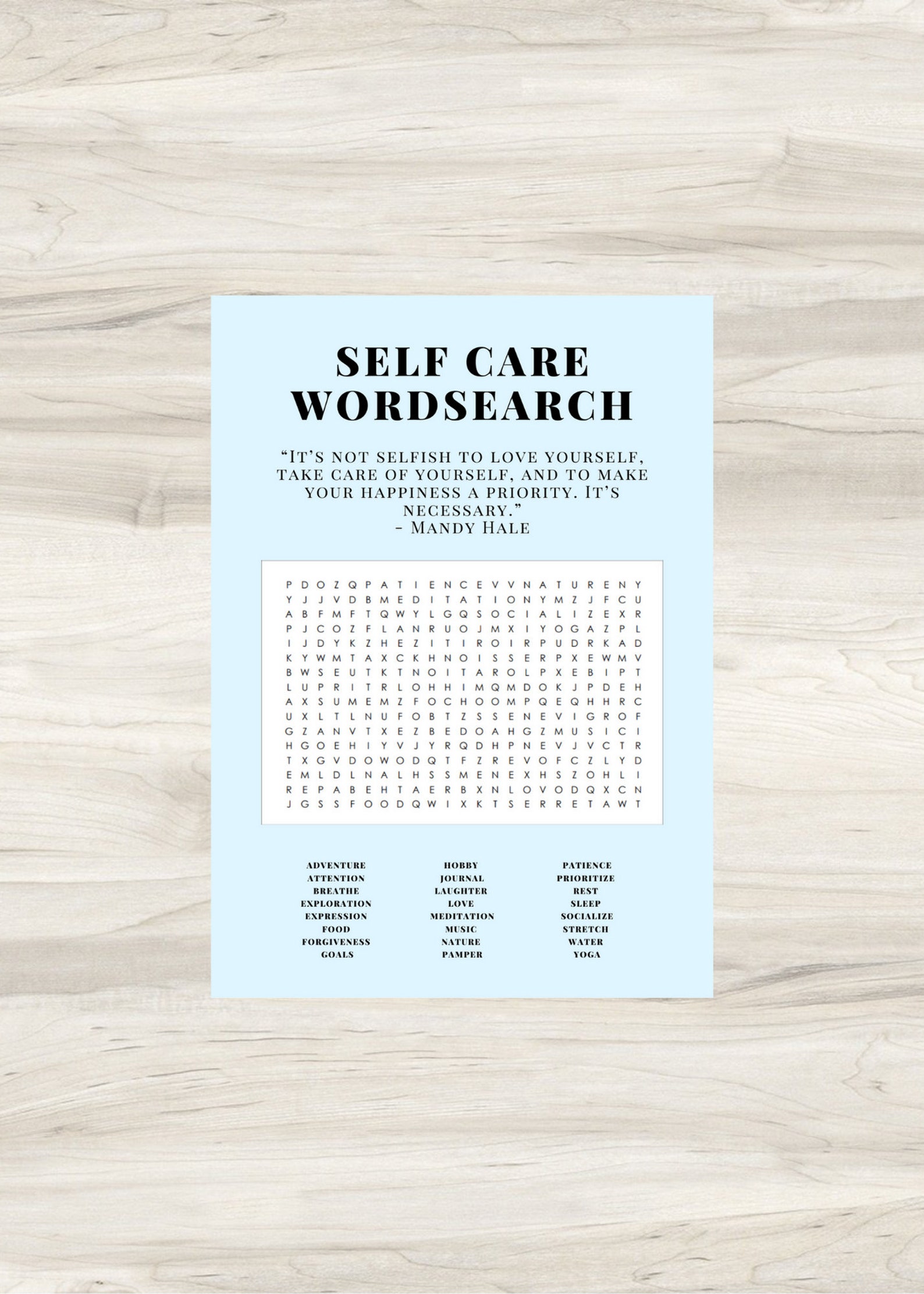Self Care Word Search, Practice Self Care, Prioritize Your Mental ...