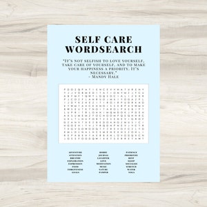 Self Care Word Search, Practice Self Care, Prioritize Your Mental ...