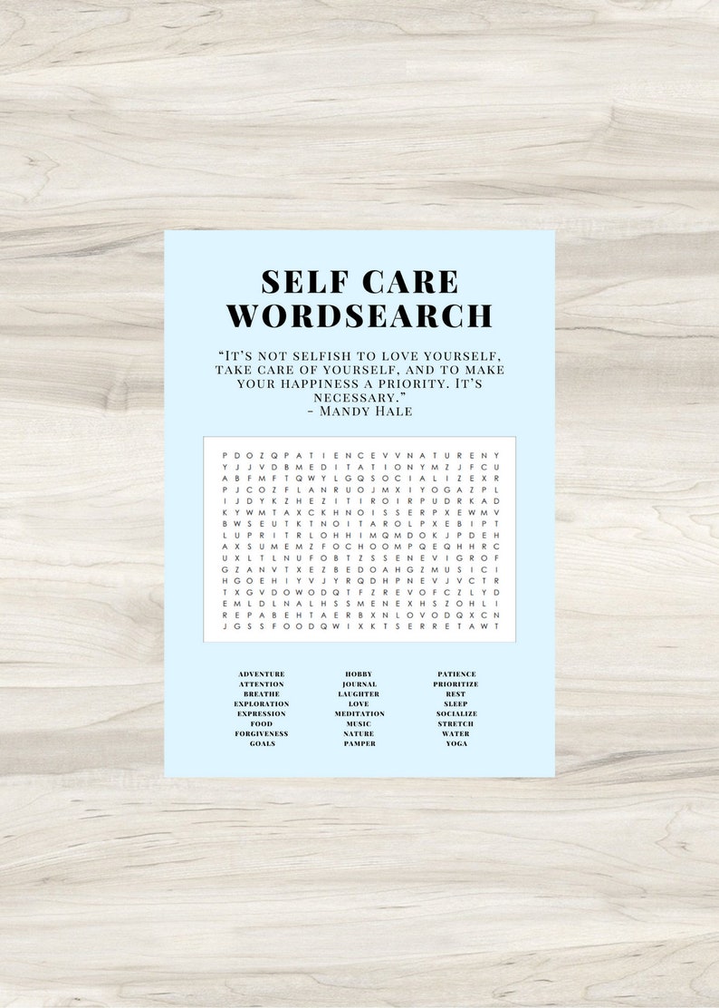 Self Care Word Search, Practice Self Care, Prioritize Your Mental ...