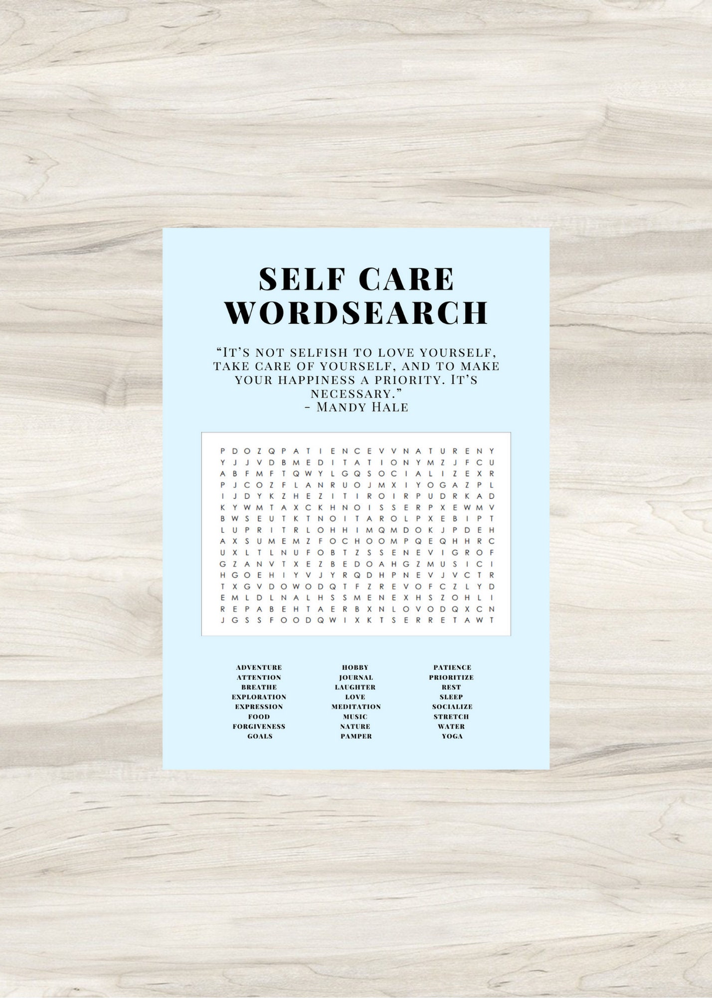 Self Care Word Search, Practice Self Care, Prioritize Your Mental ...