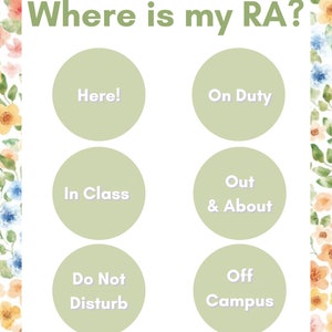 RA Door Sign Editable Green Floral Resident Advisor Sign | Digital ...