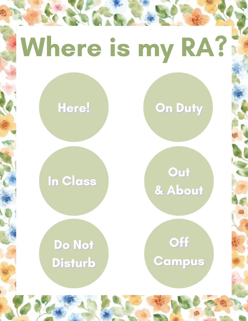 RA Door Sign Editable Green Floral Resident Advisor Sign | Digital ...