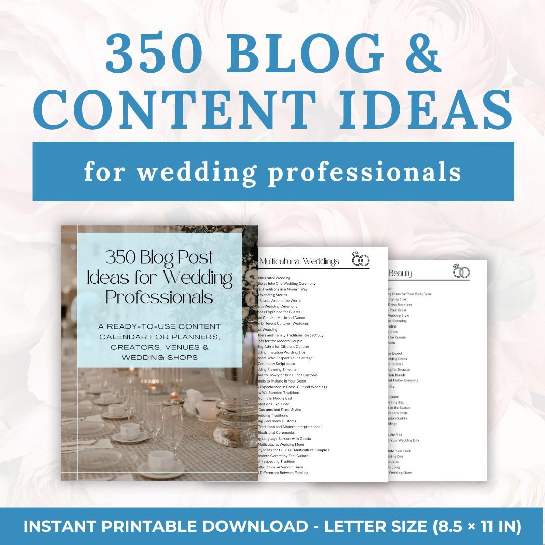 Wedding Blog Post Ideas: Content Calendar for Planners (PDF) - Etsy