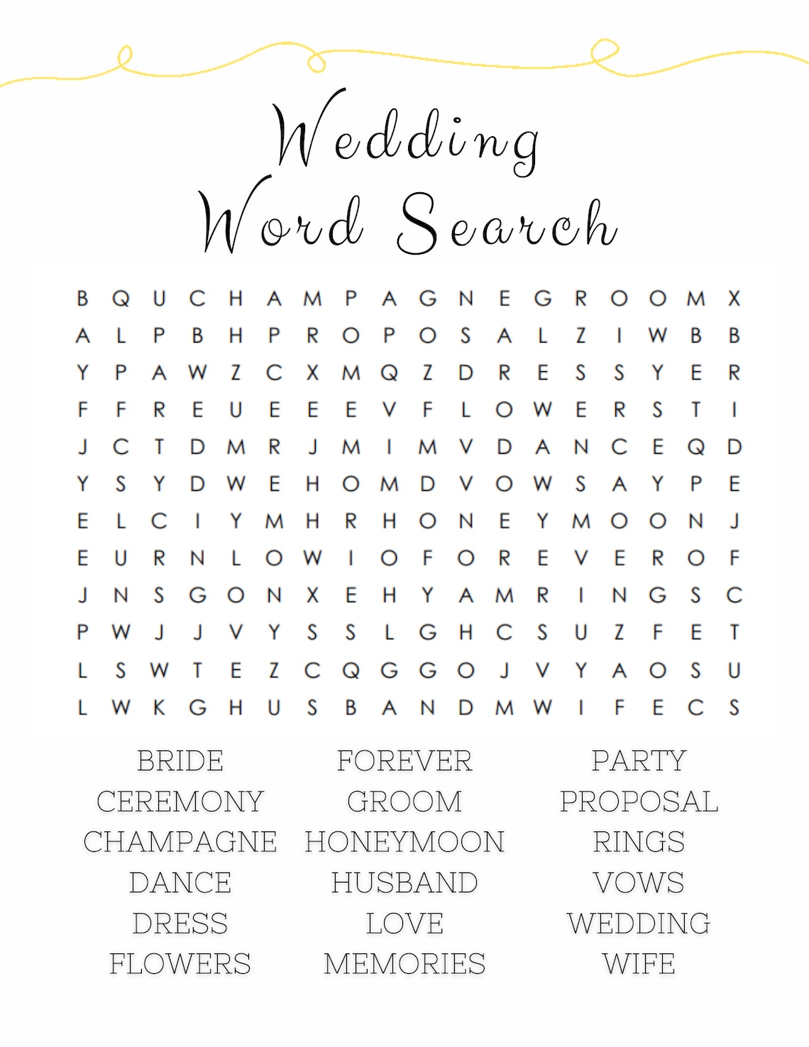 Wedding Word Search for Bridal Showers and Other Events/ 10 Different ...