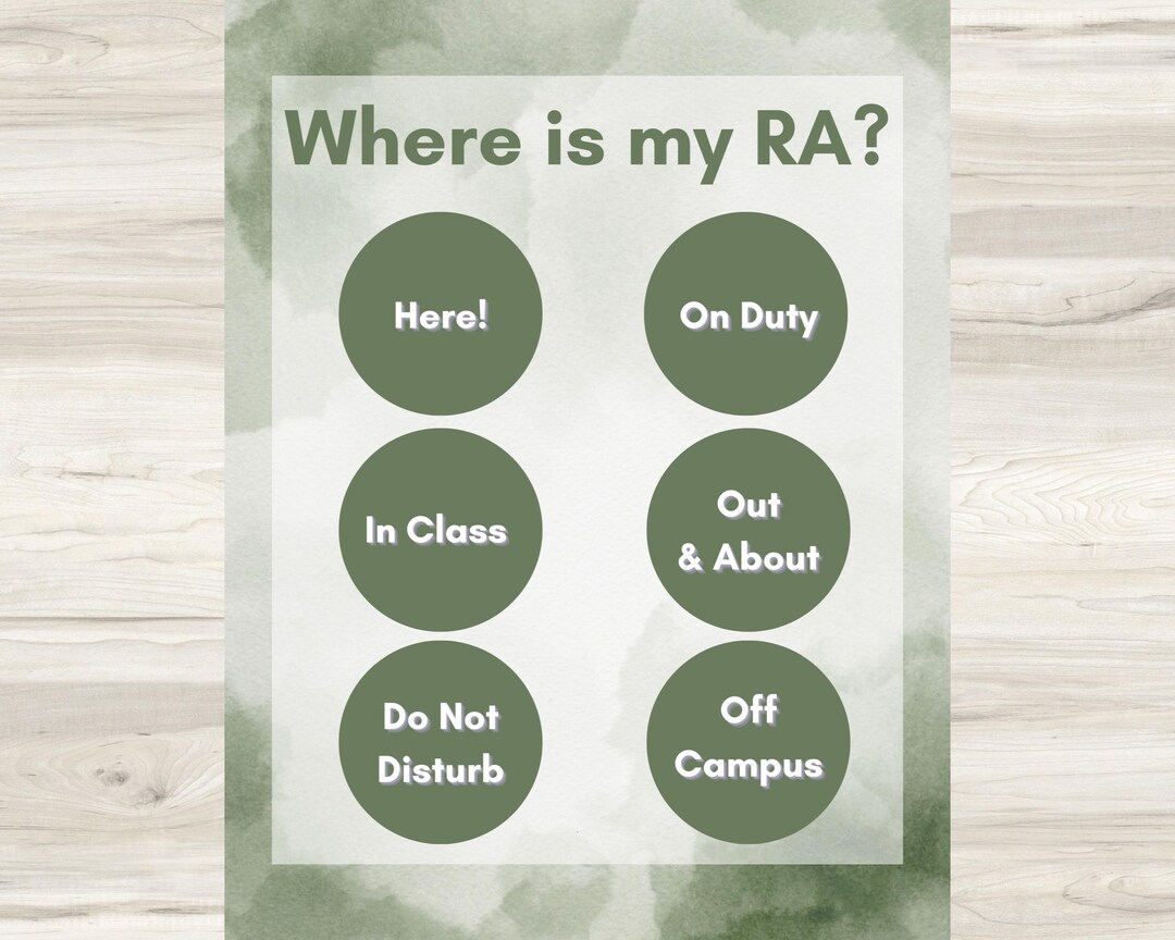 RA Door Sign Editable Green Watercolor Resident Advisor Sign | Digital ...