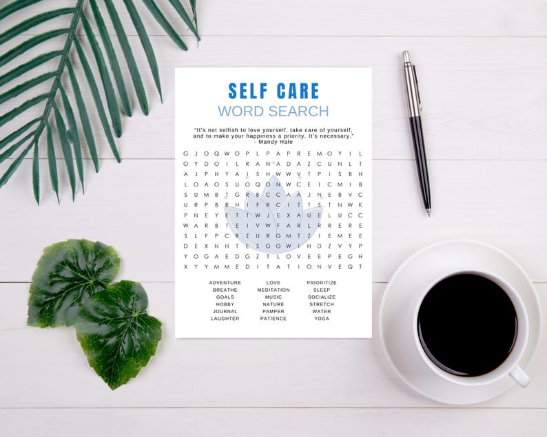Self Care Word Search Printable Digital Download Relaxation Activity ...
