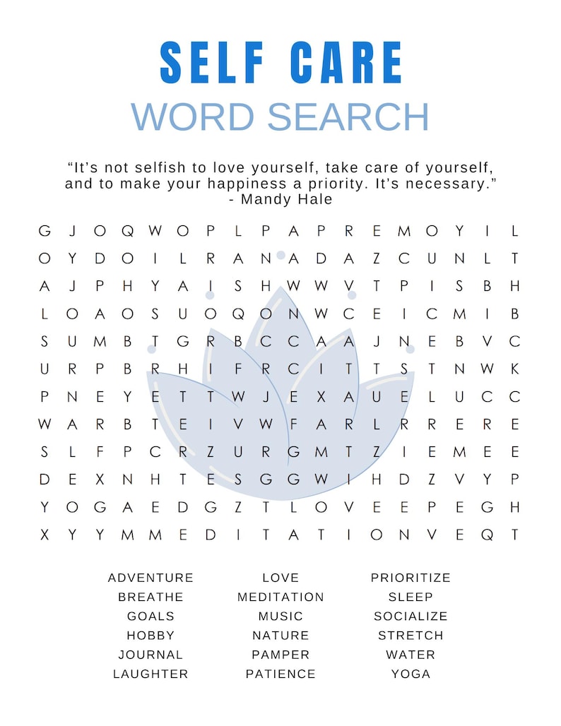 Self Care Word Search Printable Digital Download Relaxation Activity ...