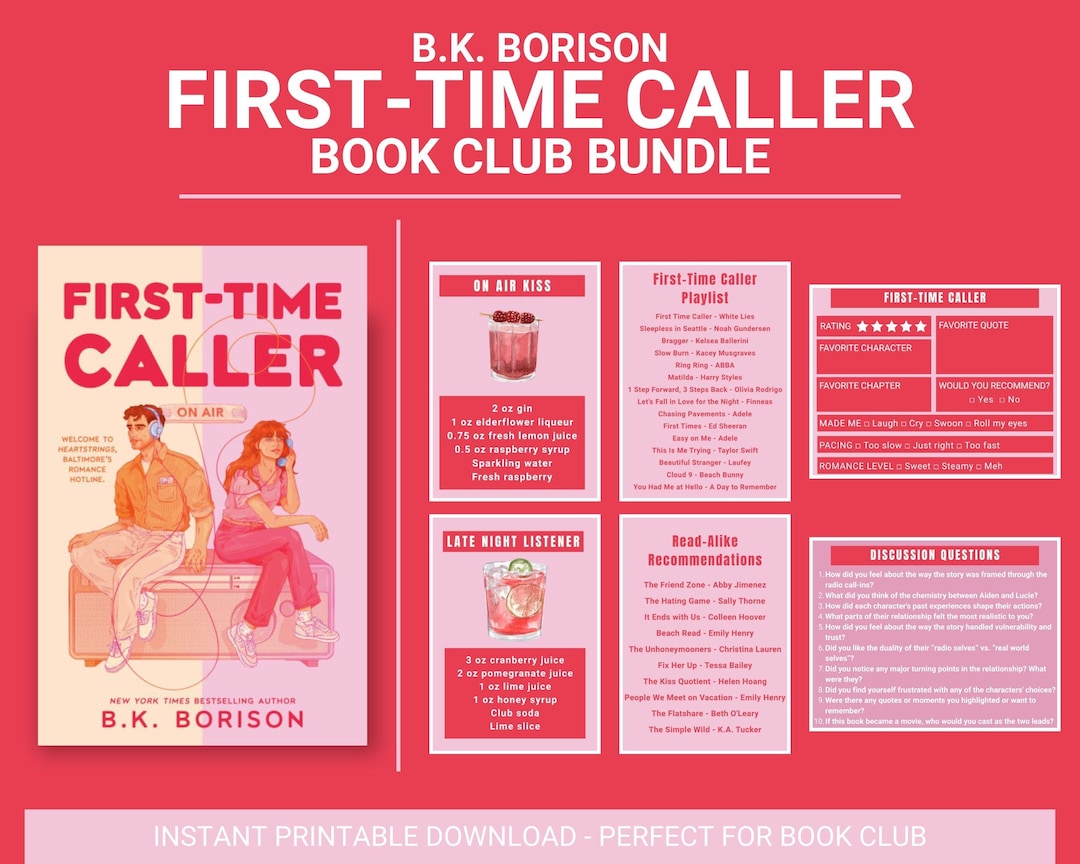 First Time Caller Book Club Kit PDF Printable BK Borison Romance Guide ...