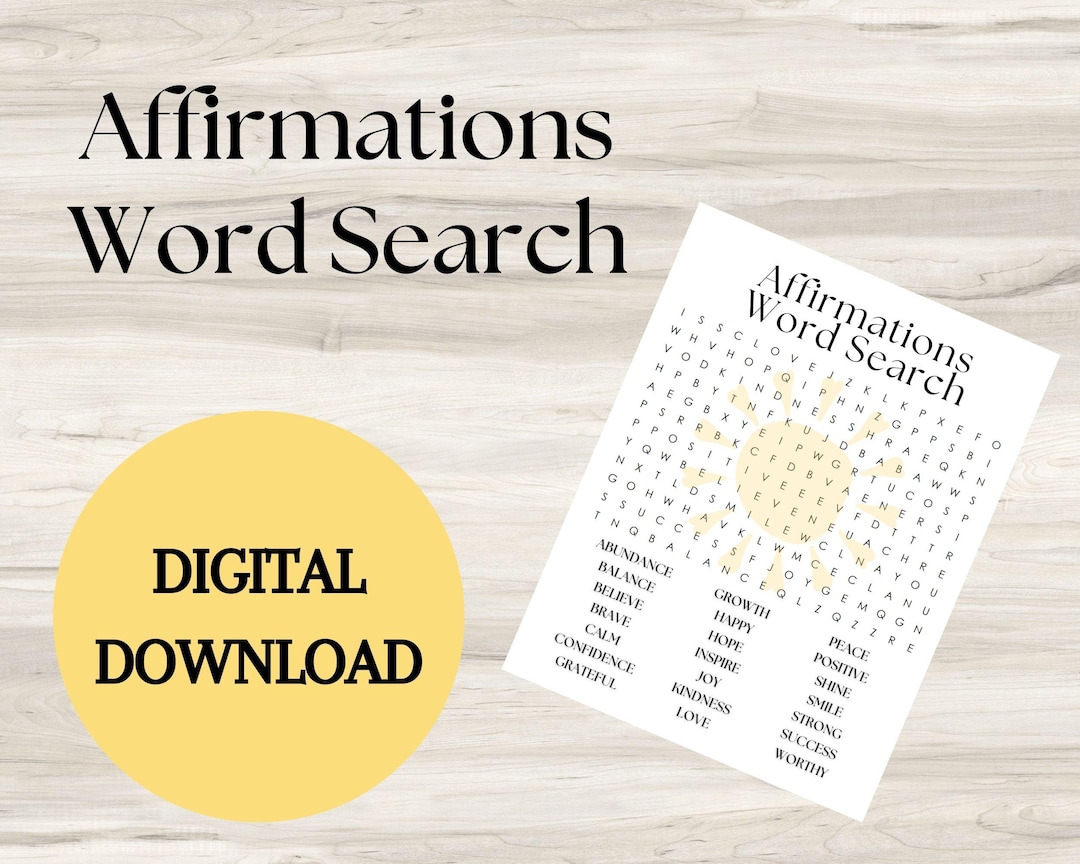 Positive Affirmation Word Search | Printable Instant Download | Self ...