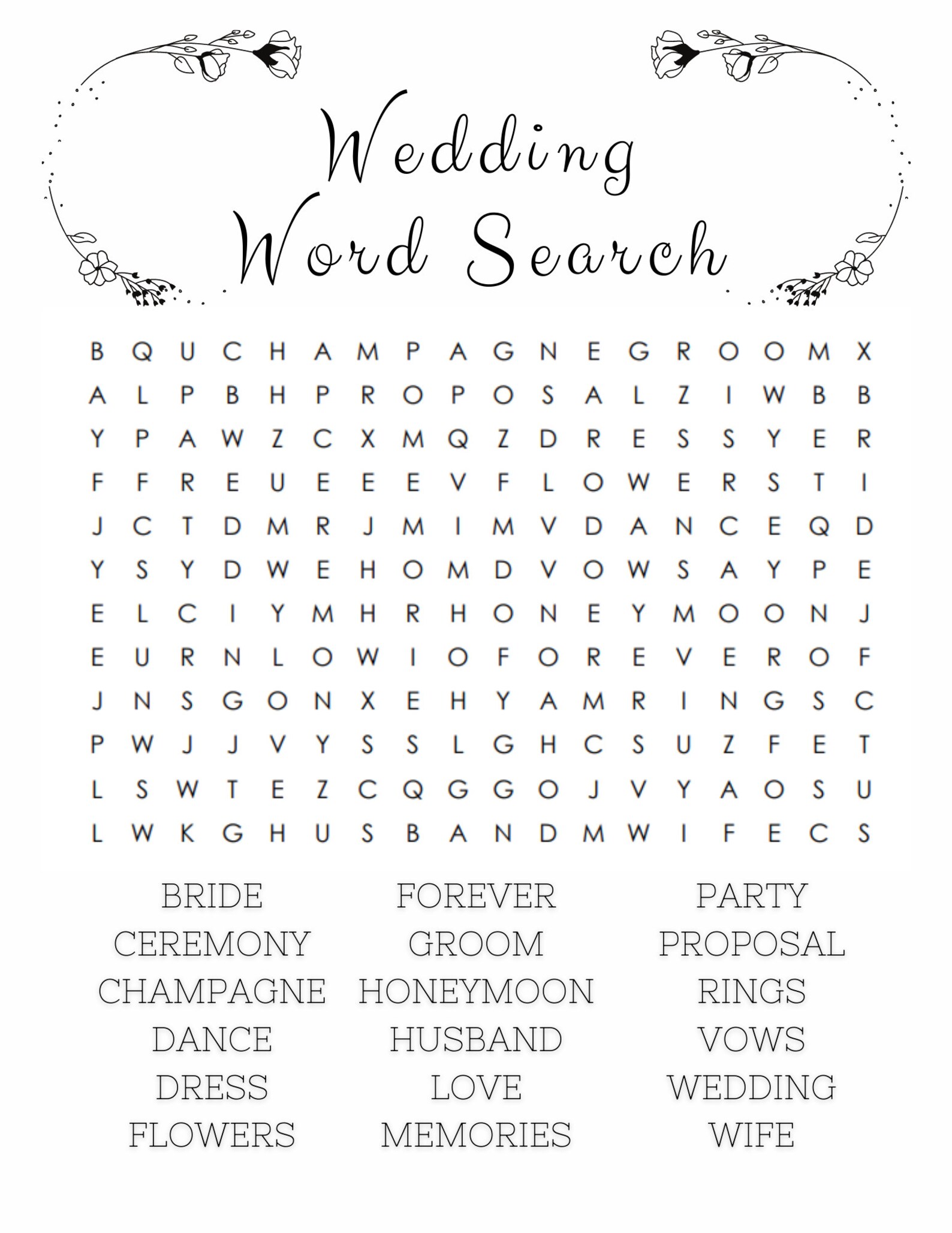 Wedding Word Search for Bridal Showers and Other Events/ 10 Different ...