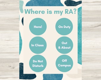 Blue Printable Where is Your RA Board Resident Assistant Sign College ...