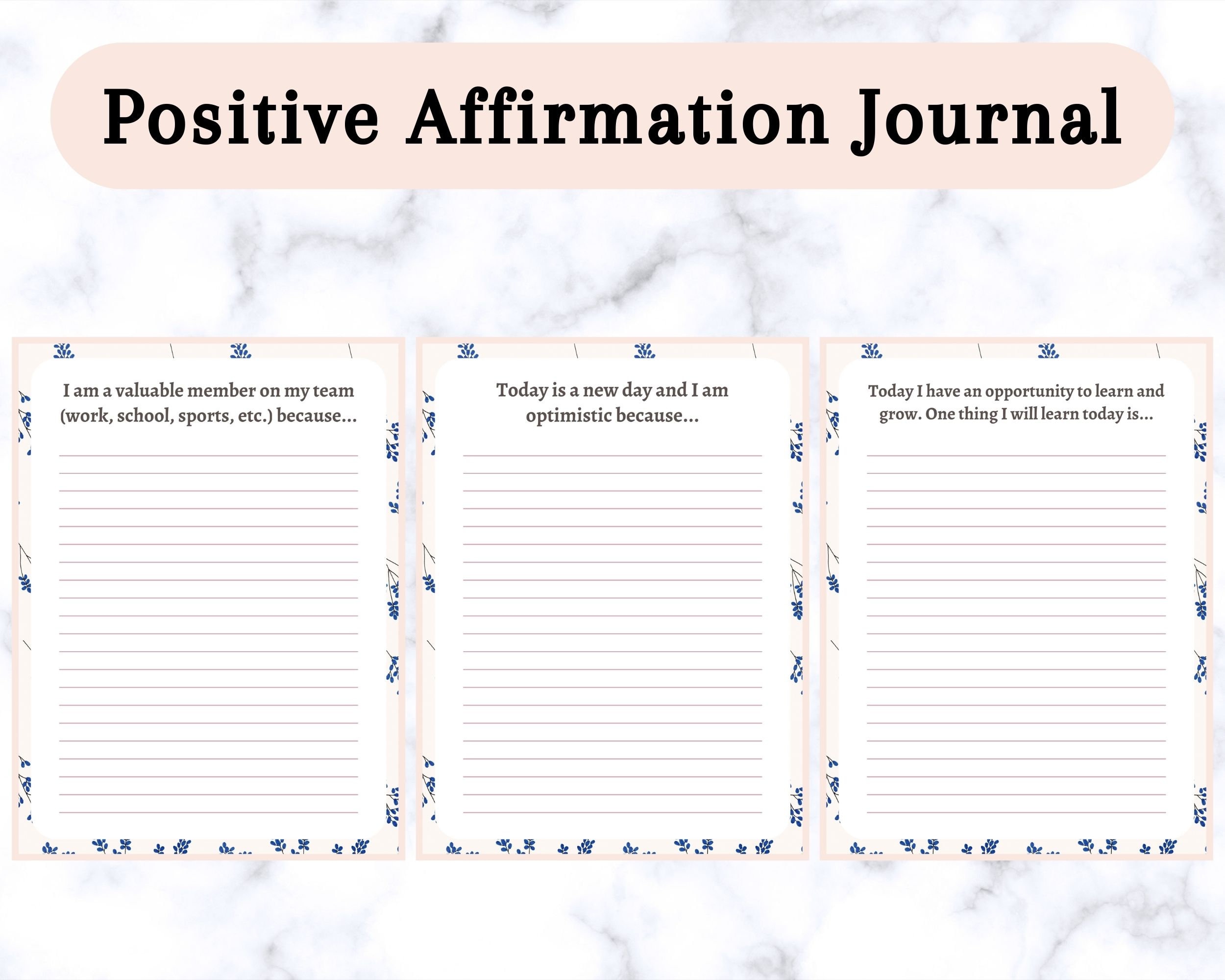 Positive Affirmation Journal Prompts | 15 Prompts With Journal Pages - Etsy