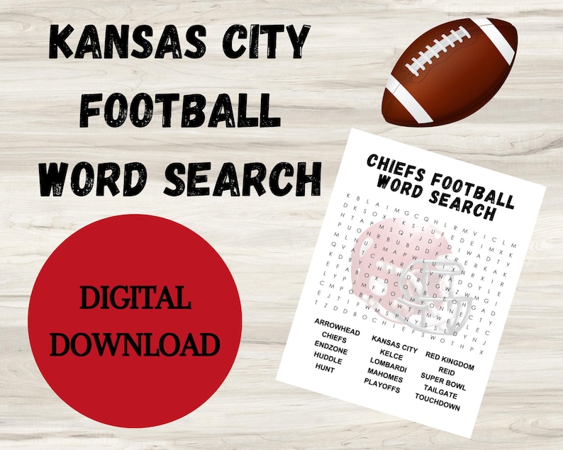 Kansas City Football Word Search | Instant Download | Printable Puzzle ...