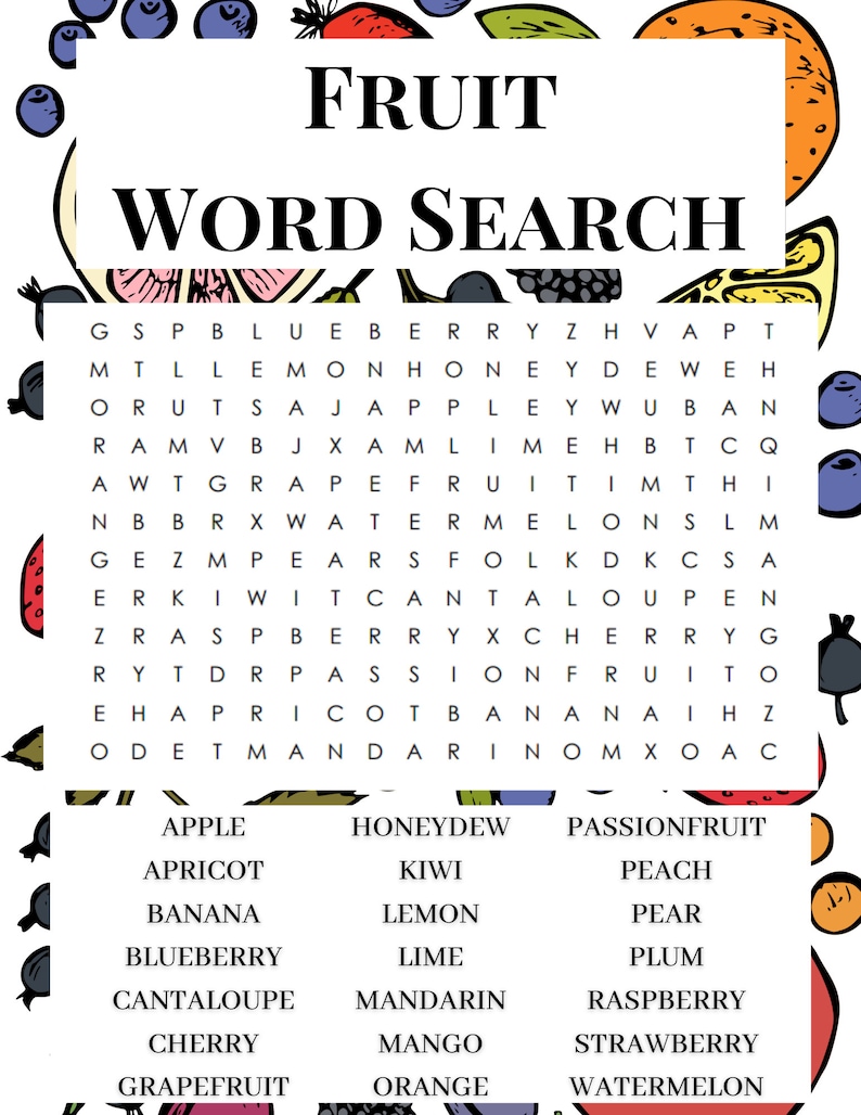 Fruit Word Search Etsy