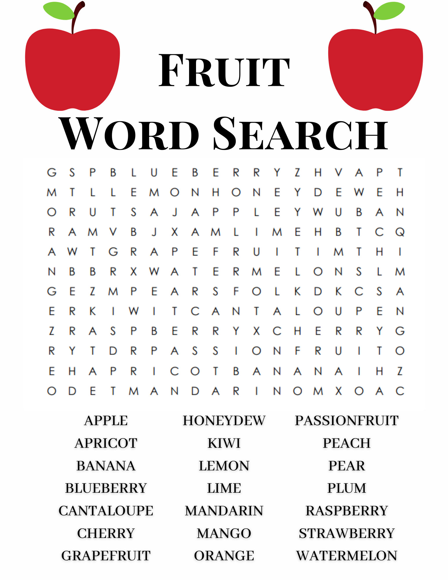 Fruit Word Search - Etsy
