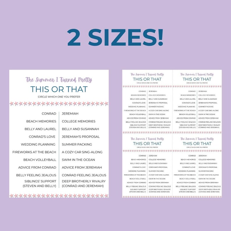 The Summer I Turned Pretty Season 3 This or That Game Printable Watch ...