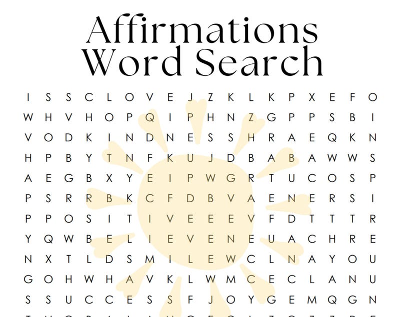 Positive Affirmation Word Search | Printable Instant Download | Self ...