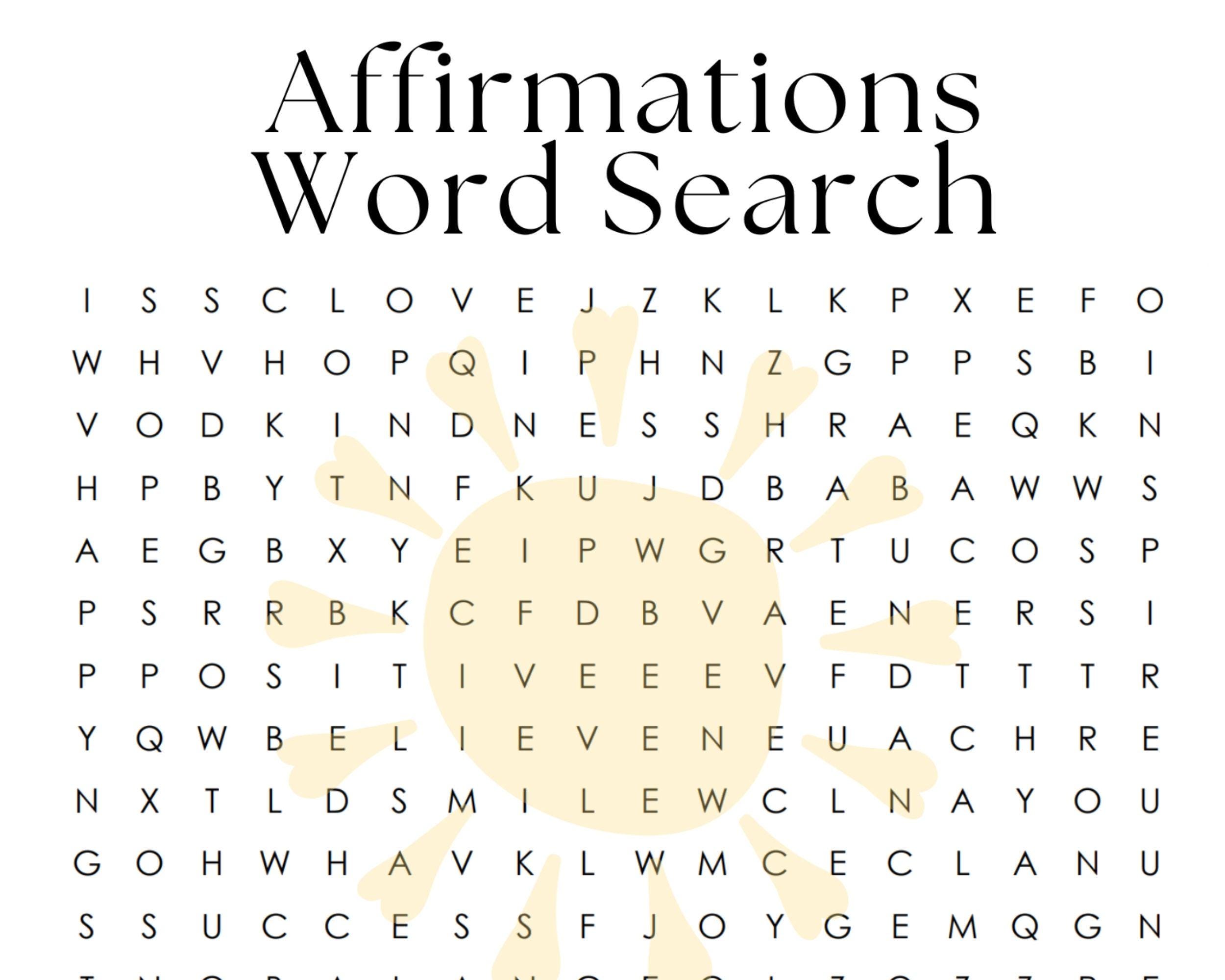 Positive Affirmation Word Search | Printable Instant Download | Self ...