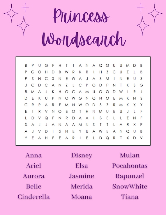 Free Printable Princess Word Search For Kids