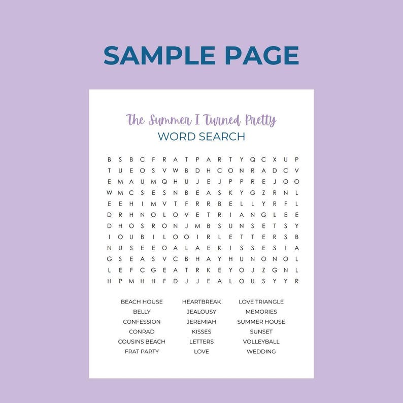 Summer I Turned Pretty Word Search Printable Digital Download Watch ...