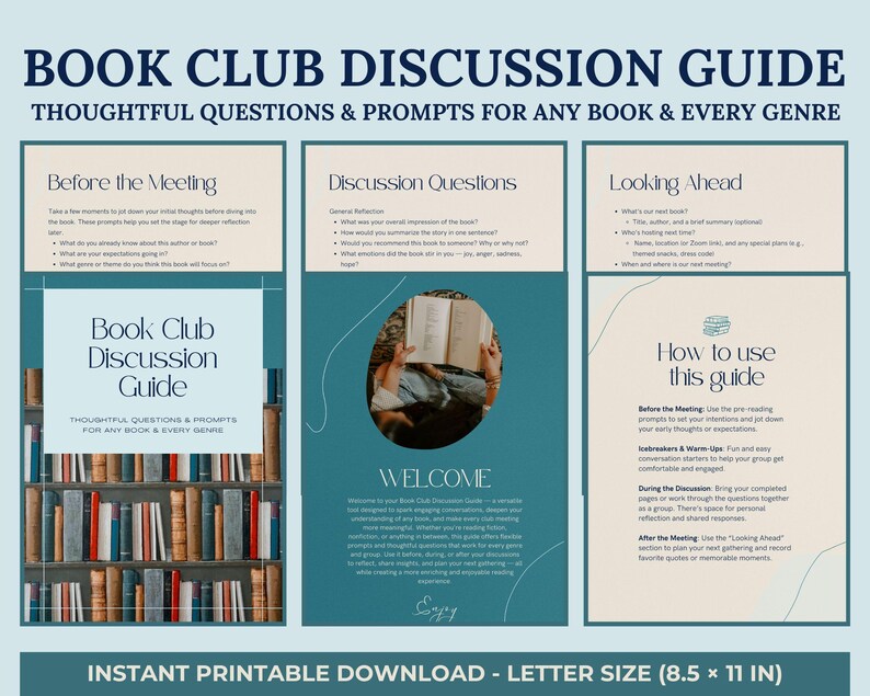 Book Club Discussion Guide Template With Prompts (digital Download) - Etsy