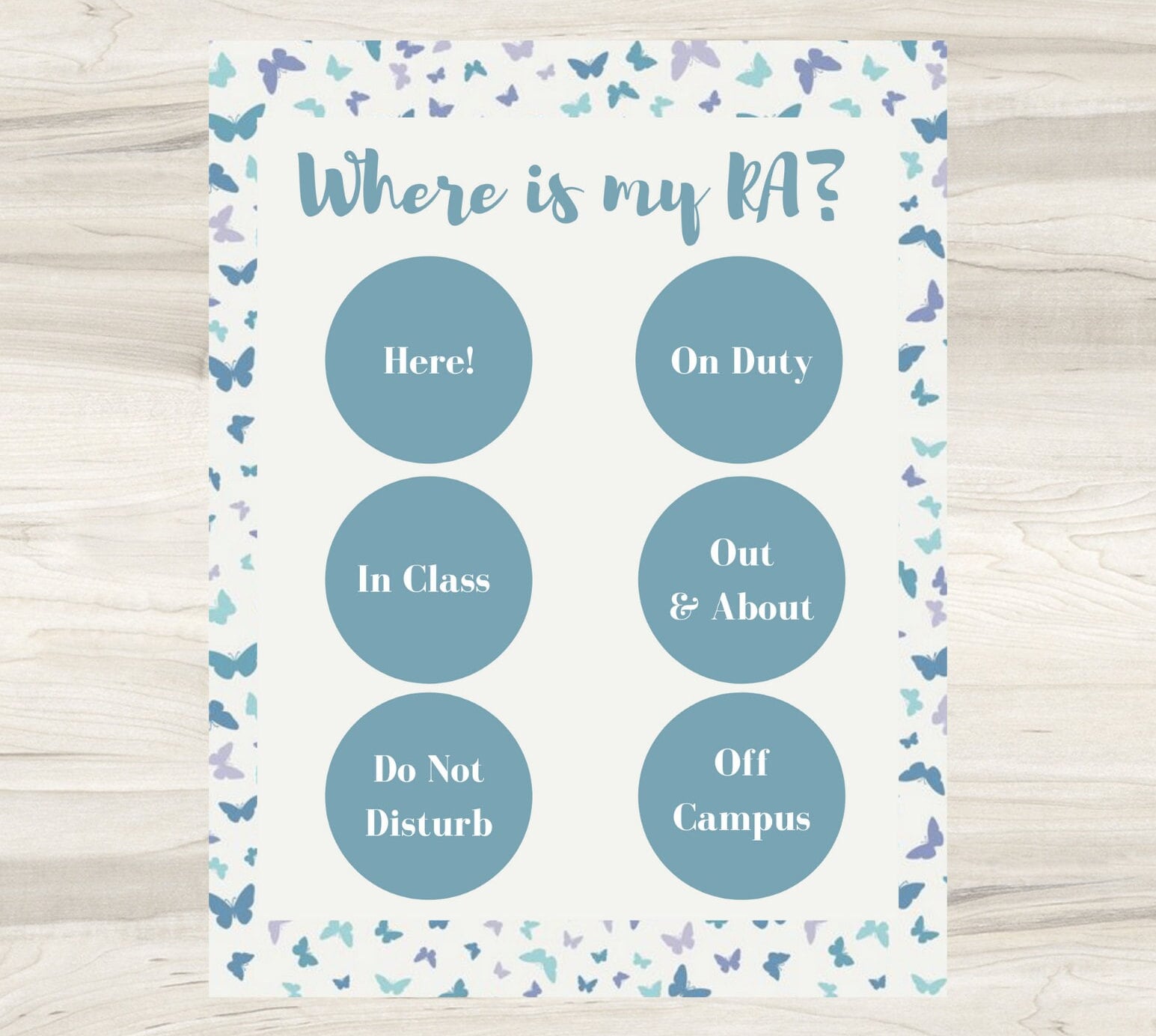 RA Door Sign Editable Butterfly Resident Advisor Sign Made to Order ...