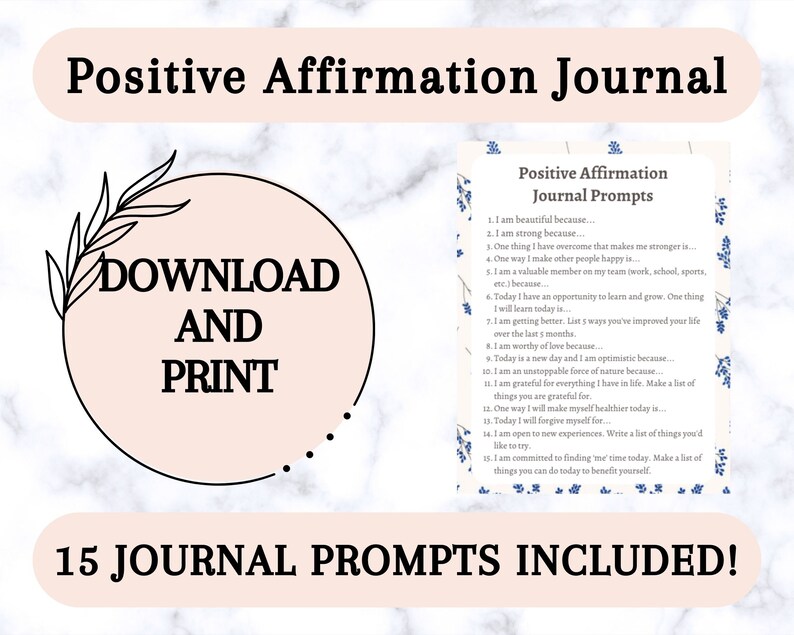 Positive Affirmation Journal Prompts 15 Prompts With Journal - Etsy