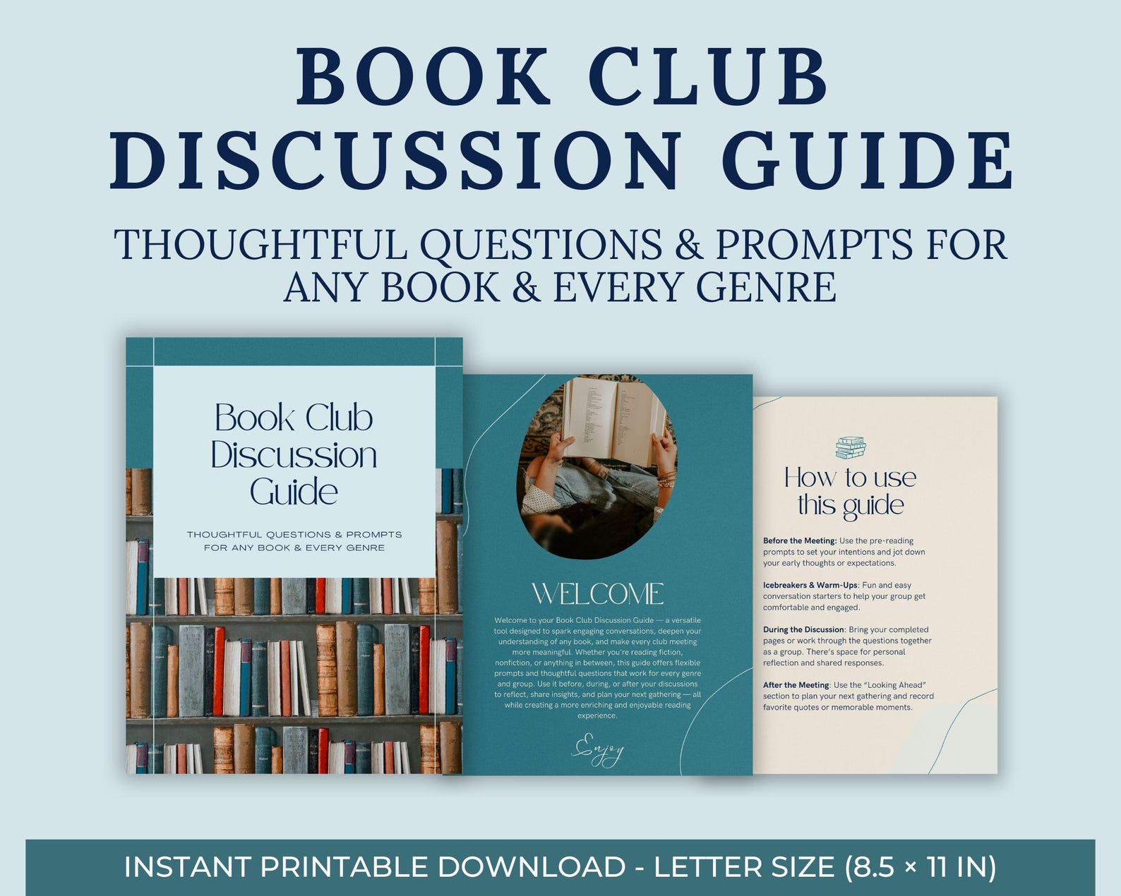 Book Club Discussion Guide Template Printable Universal for All Genres ...