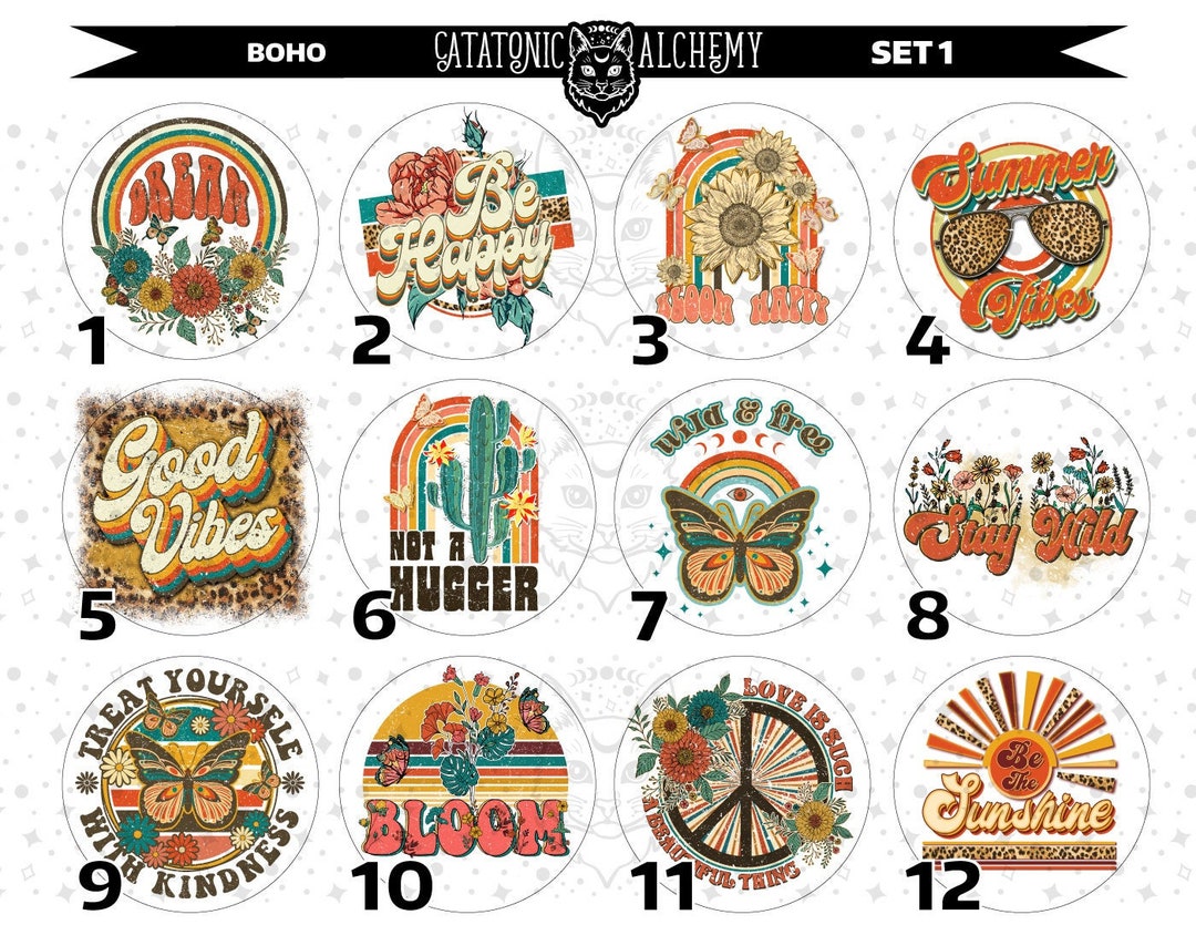 Boho Style Cardstock Rounds, Retro Hippie Theme Cardstock Rounds ...